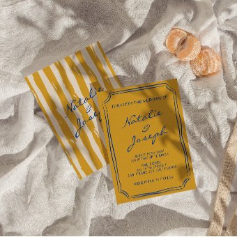 Italian Hand Written Painted Pinstripes Wedding Invitation | Zazzle