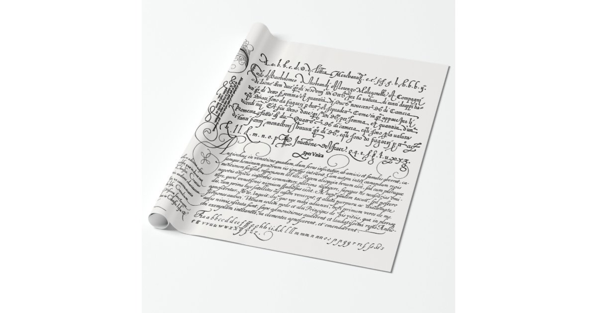 Italian Handwriting Calligraphy Vintage Art Wrapping Paper | Zazzle