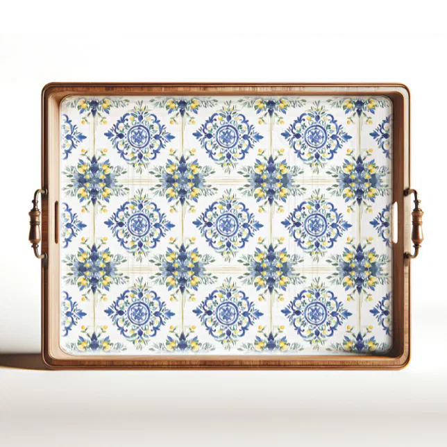 Italian Lemon Floral Tile Blue and White Decoupage Tissue Paper | Zazzle