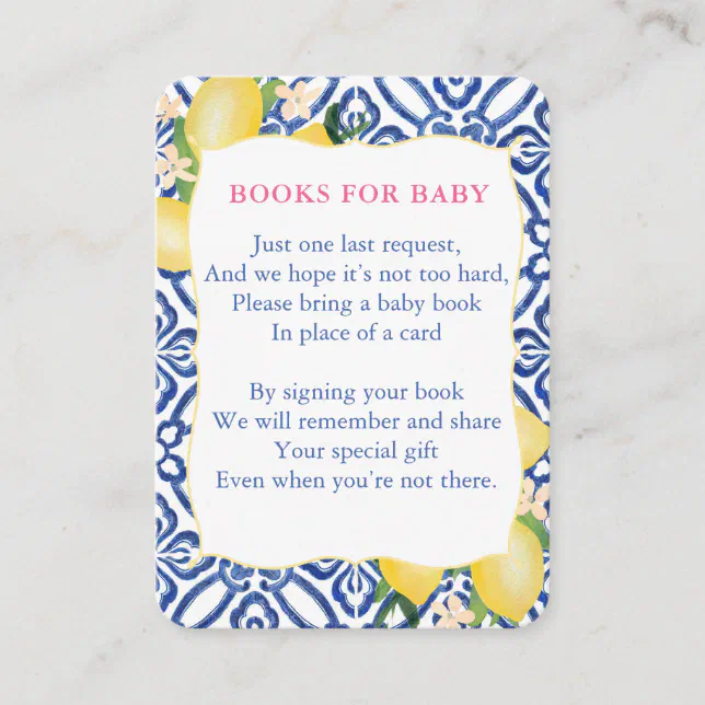 Italian Lemons Baby Shower Bring A Book Library Enclosure Card | Zazzle