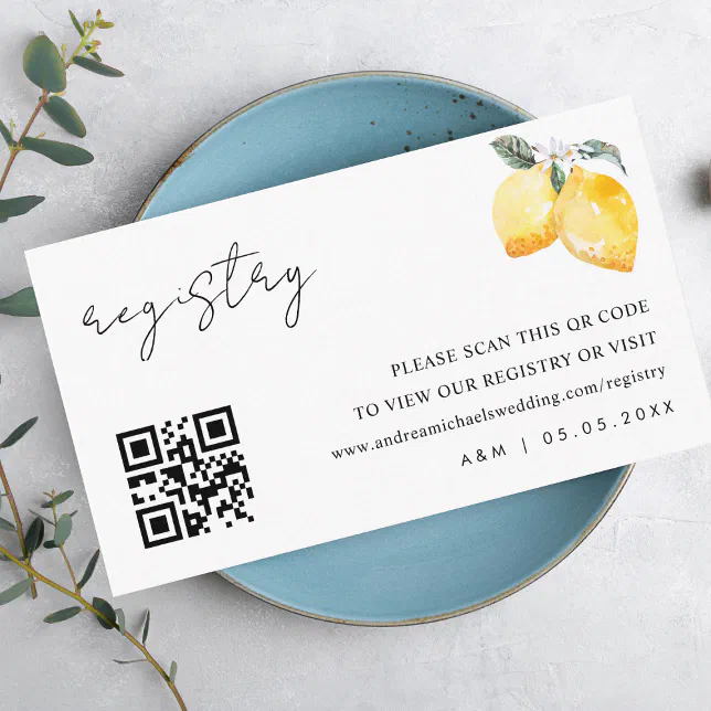 Italian Lemons Qr Code Wedding Gift Registry Enclosure Card | Zazzle