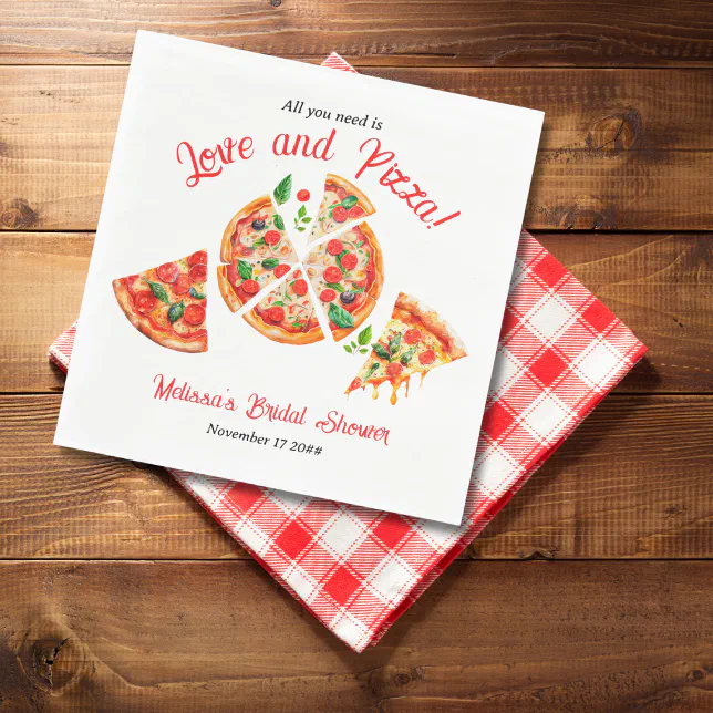 Italian Love & Pizza Party Slice Bridal Shower Napkins | Zazzle