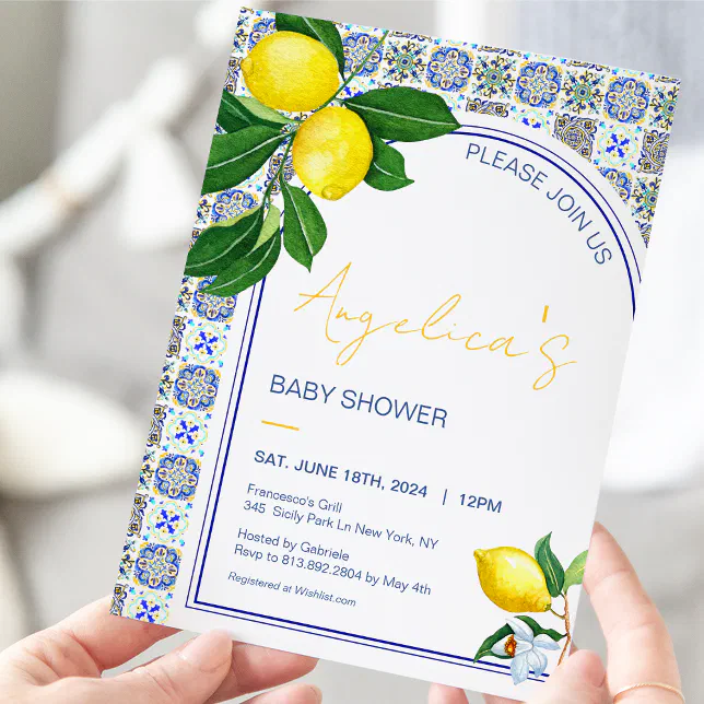Italian Mediterranean Lemon Mosaic Baby Shower Invitation | Zazzle