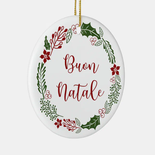 Italian Merry Christmas Wreath, Buon Natale Ceramic Ornament | Zazzle