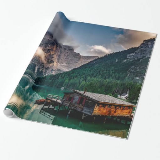 Italian Mountains Lake Landscape Photo Wrapping Paper | Zazzle