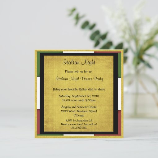 Italian Night Dinner Party Invitation Square Size | Zazzle