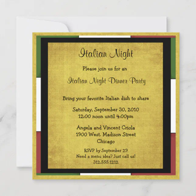 Italian Night Dinner Party Invitation Square Size | Zazzle