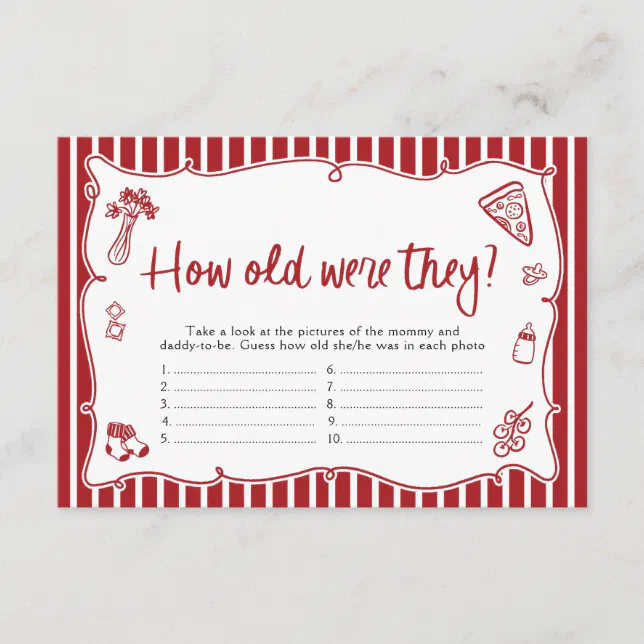 Italian Pizza How Old Were They Baby Shower Game Enclosure Card | Zazzle
