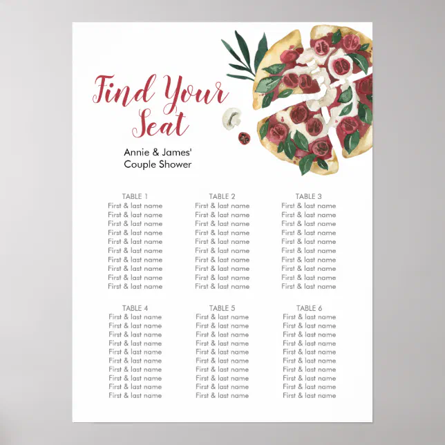 Italian Pizza Party Seating Chart | Zazzle