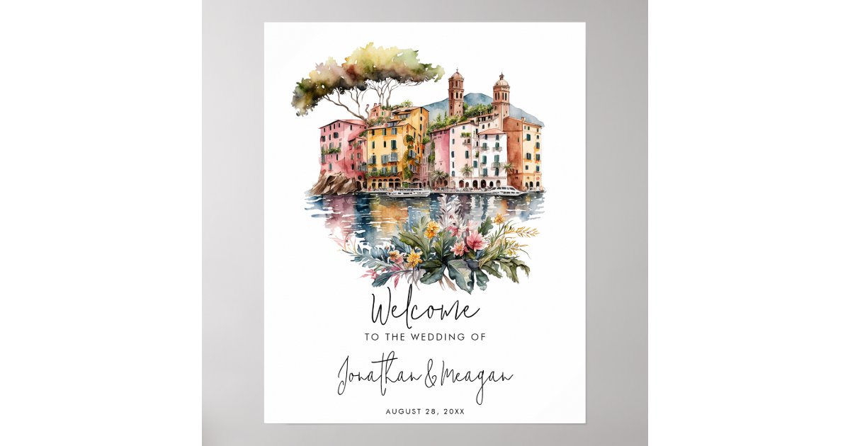 Italian Riviera wedding welcome sign poster | Zazzle