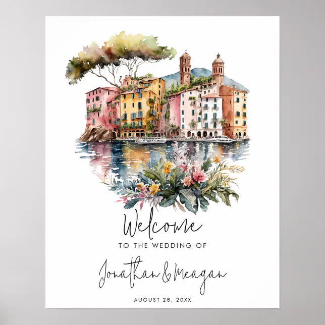 Italian Riviera wedding welcome sign poster | Zazzle