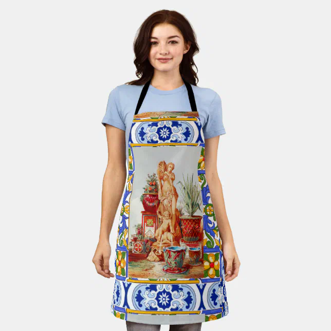 Italian,Sicilian art,maiolica,tiles,baroque art Apron | Zazzle