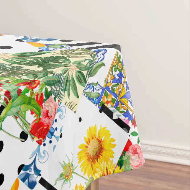 Italian,Sicilian art,patchwork,summer Flowers Tablecloth | Zazzle