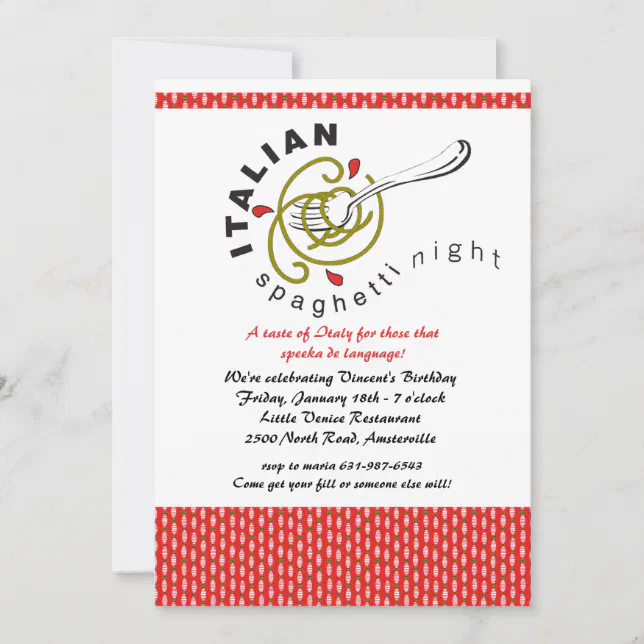 Italian Spaghetti Invitation | Zazzle
