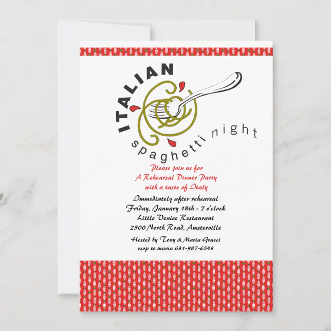 Italian Spaghetti Rehearsal Dinner Invitation | Zazzle