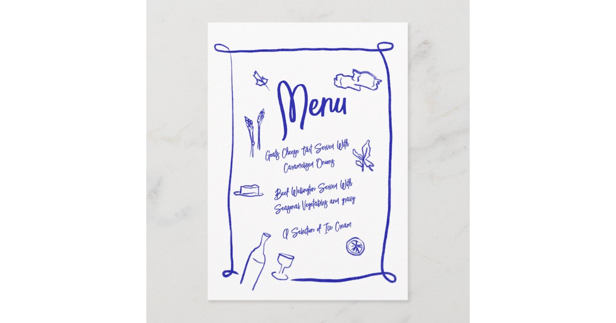Italian Style Hand Drawn Scribble Party Menu | Zazzle