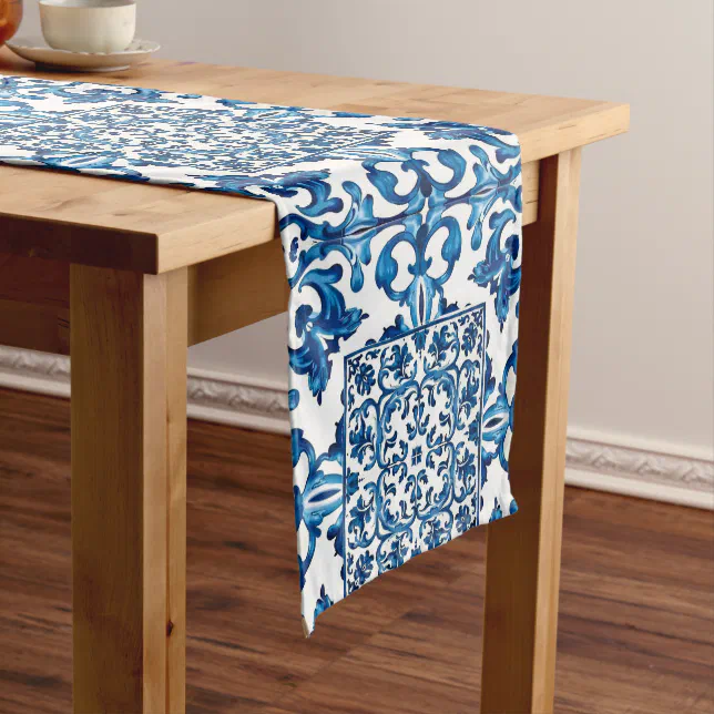 Italian style,Mediterranean,mosaic,blue, Medium Table Runner | Zazzle
