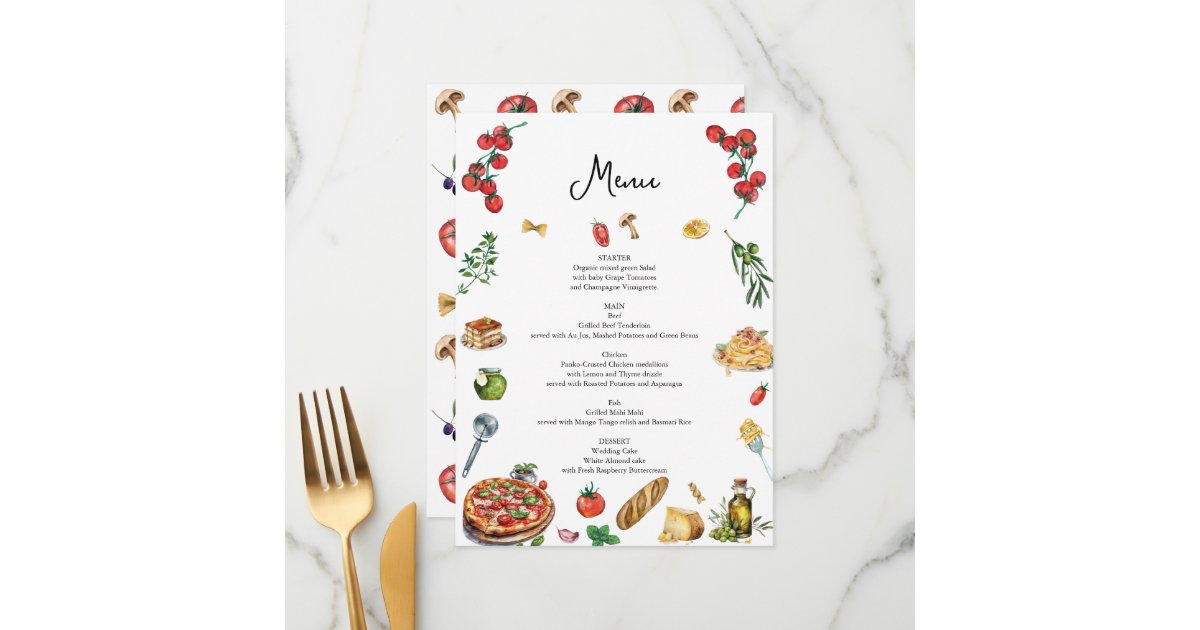 Italian Style Menu card Pasta Pizza | Zazzle