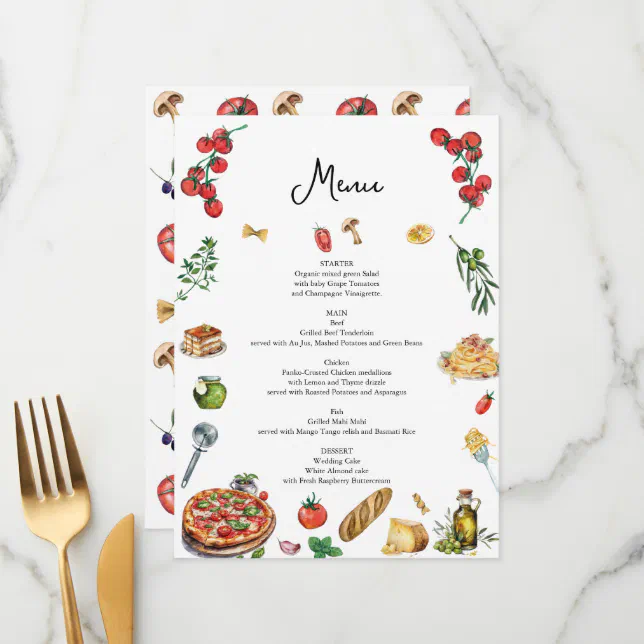 Italian Style Menu card Pasta Pizza | Zazzle