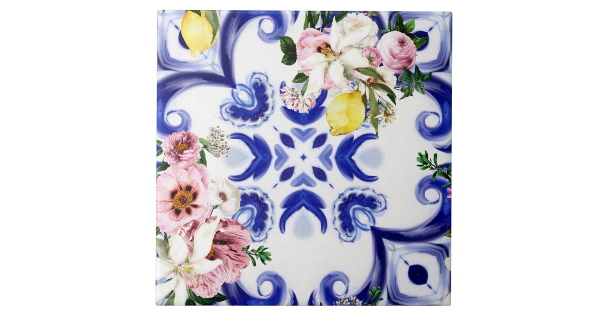 Italian style,tiles,majolica,lemon All-Over Print Ceramic Tile | Zazzle