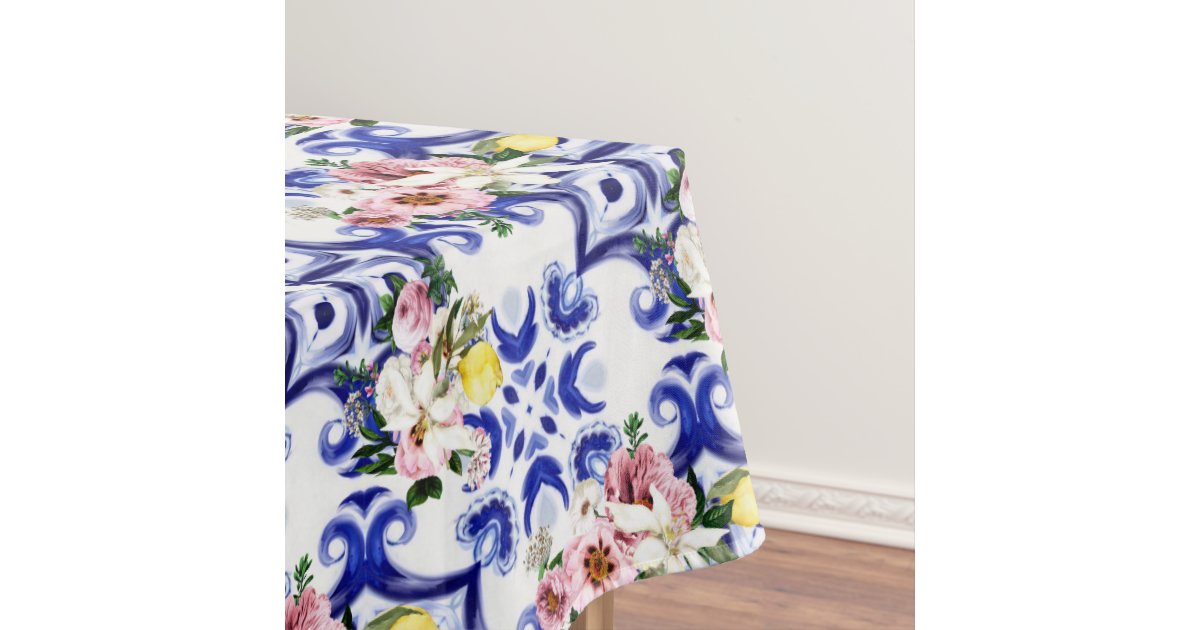 Italian style,tiles,majolica,lemon All-Over Print Tablecloth | Zazzle