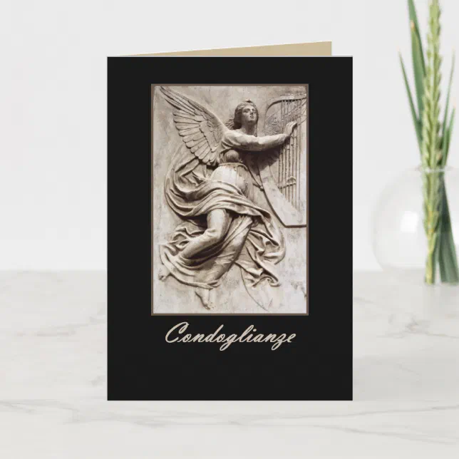 Italian Sympathy - Condoglianze - Angel with Harp Card | Zazzle