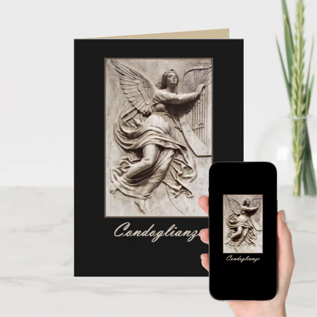 Italian Sympathy - Condoglianze - Angel with Harp Card | Zazzle