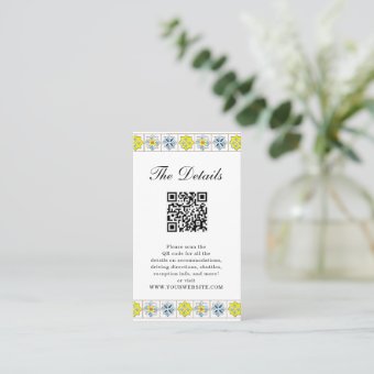 Italian Tiles wedding details card with QR code | Zazzle