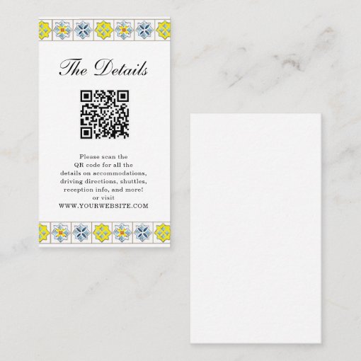 Italian Tiles wedding details card with QR code | Zazzle