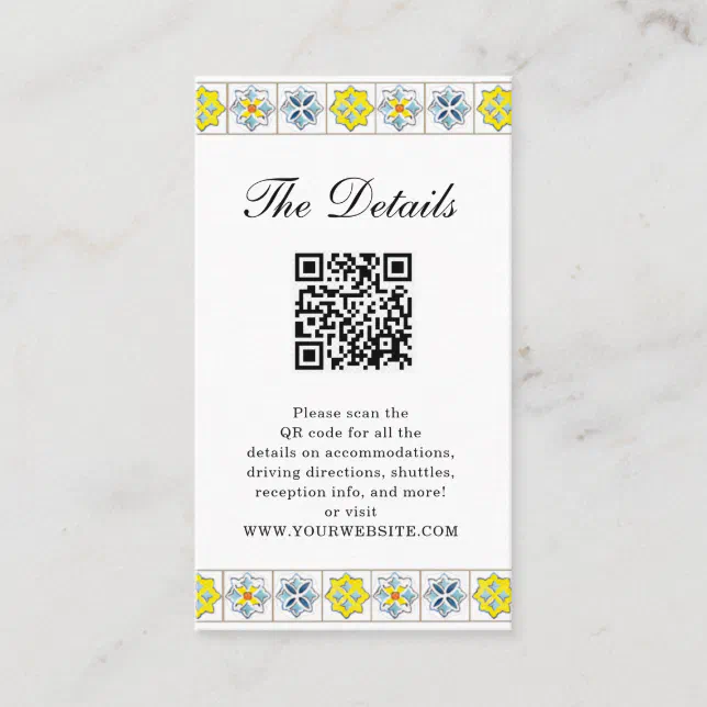 Italian Tiles wedding details card with QR code | Zazzle