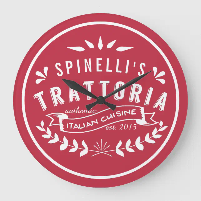 Italian Trattoria Your Name Restaurant Logo Large Clock | Zazzle