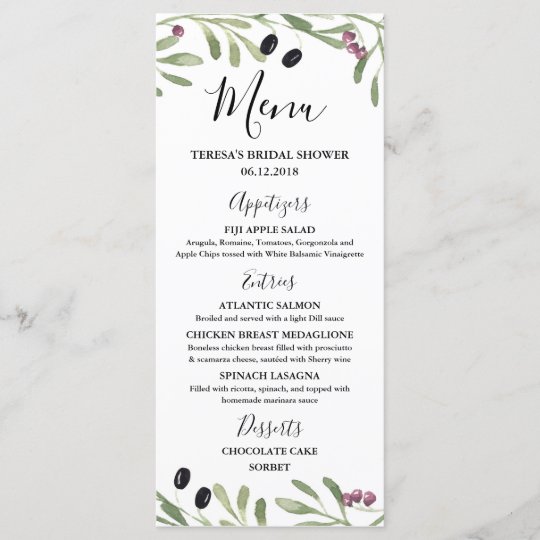 Italian Tuscan Greek Bridal Shower, Wedding Menu | Zazzle.com