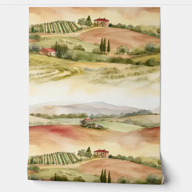 Italian Tuscany Countryside Watercolor Wallpaper | Zazzle