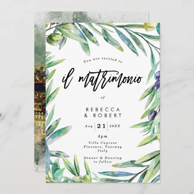 Italian Tuscany olives modern wedding invitation | Zazzle