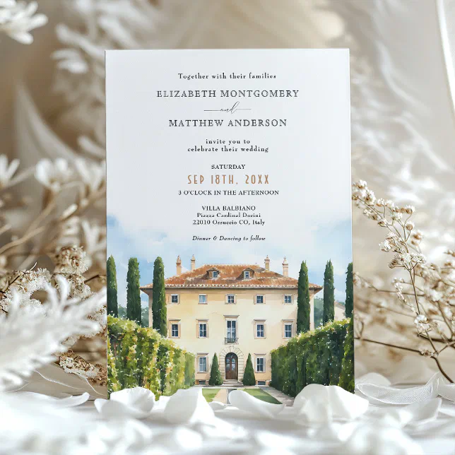 Italian Villa Balbiano Watercolor Wedding Invitation | Zazzle