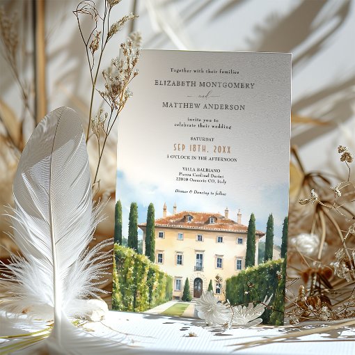 Italian Villa Balbiano Watercolor Wedding Invitation | Zazzle