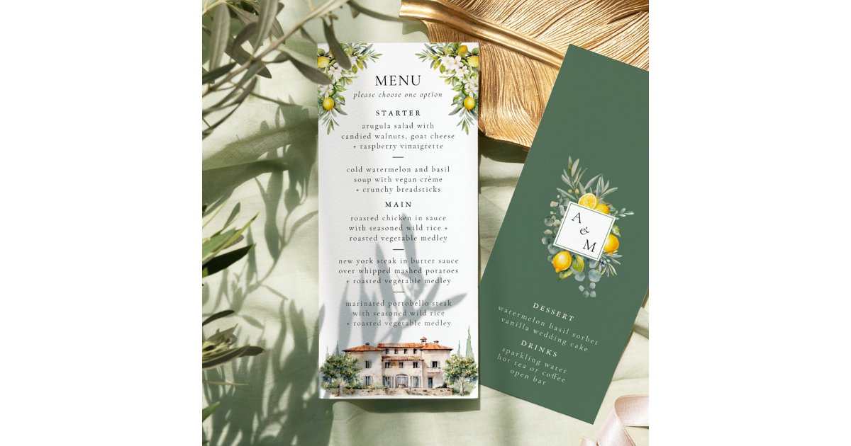 Italian Villa Wedding Menu | Zazzle