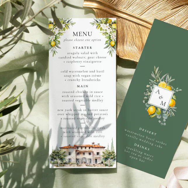 Italian Villa Wedding Menu | Zazzle