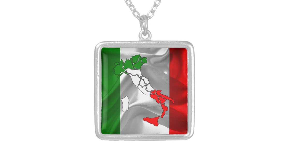 Italian waving flag silver plated necklace | Zazzle