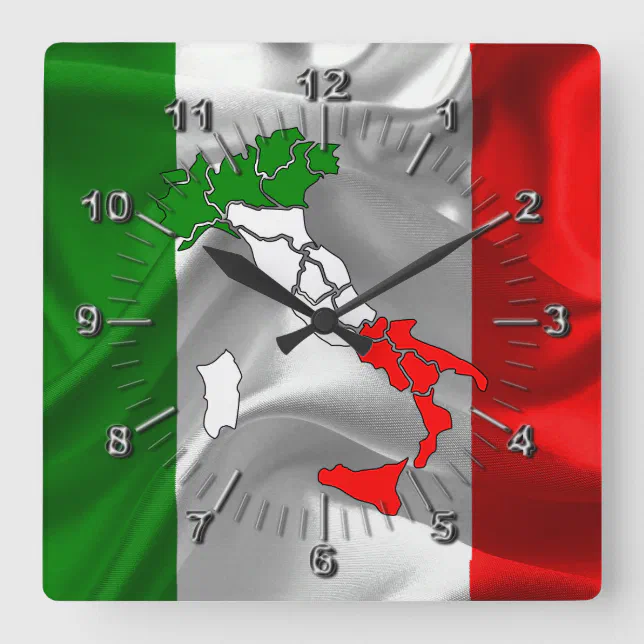 Italian waving flag square wall clock | Zazzle