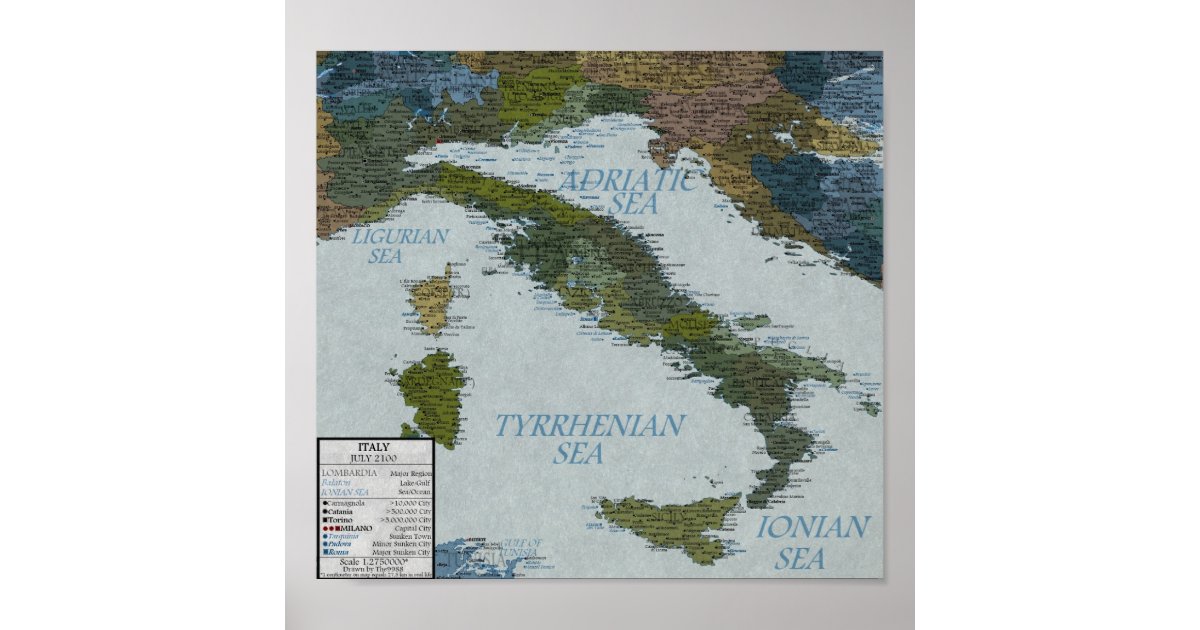 Italy - 100 m Sea Level Rise Poster | Zazzle