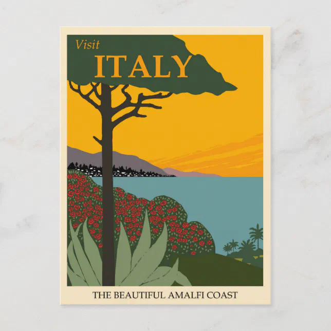 Italy Amalfi Coast Vintage Travel Poster Postcard | Zazzle