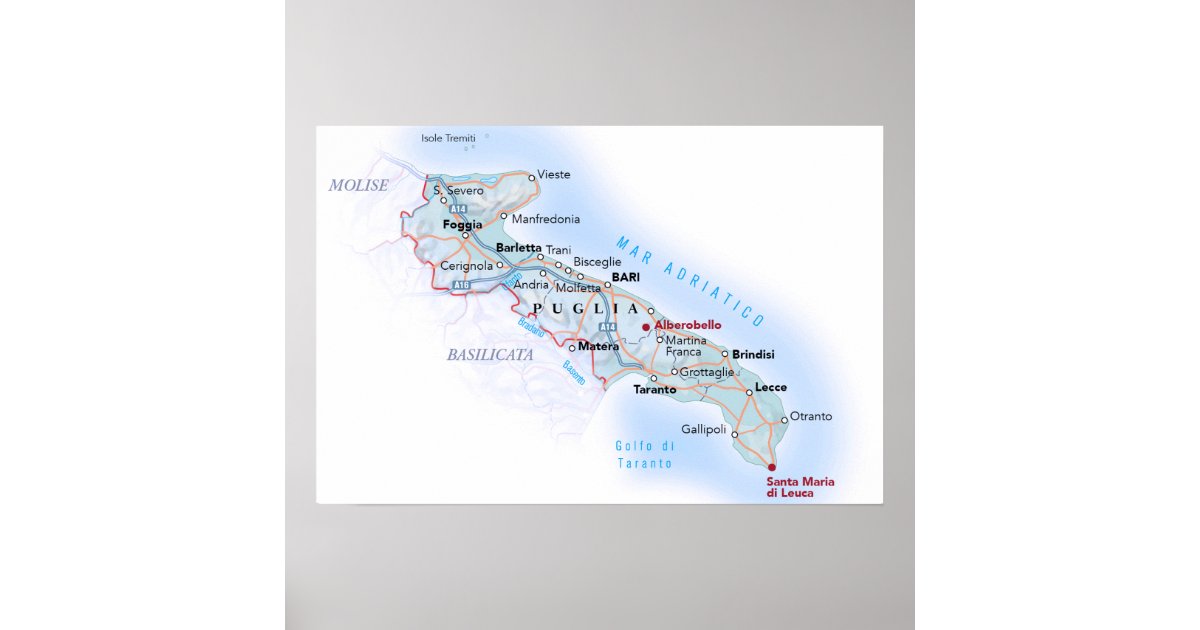 Italy - Apulia - Apulia Map - Poster | Zazzle