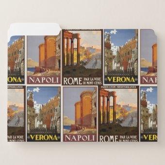 Italy collage vintage cities poster retro Italian File Folder | Zazzle