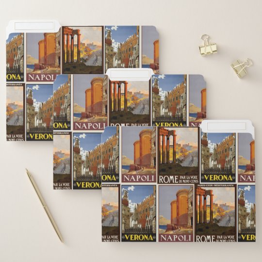 Italy collage vintage cities poster retro Italian File Folder | Zazzle.com