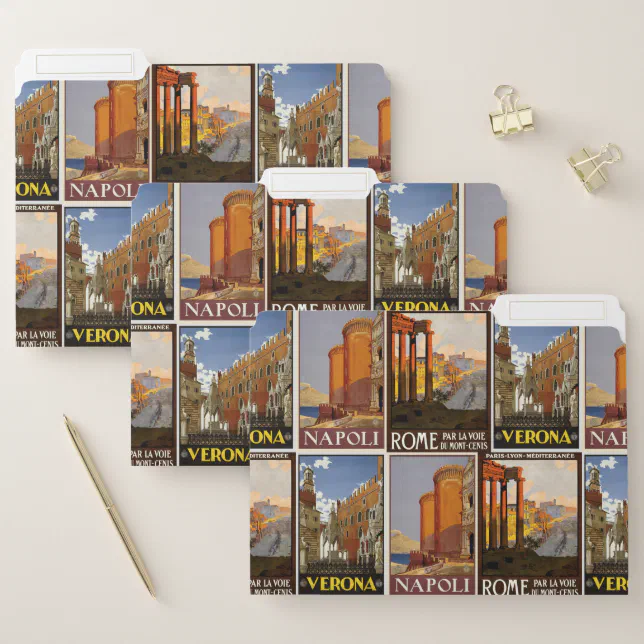 Italy collage vintage cities poster retro Italian File Folder | Zazzle