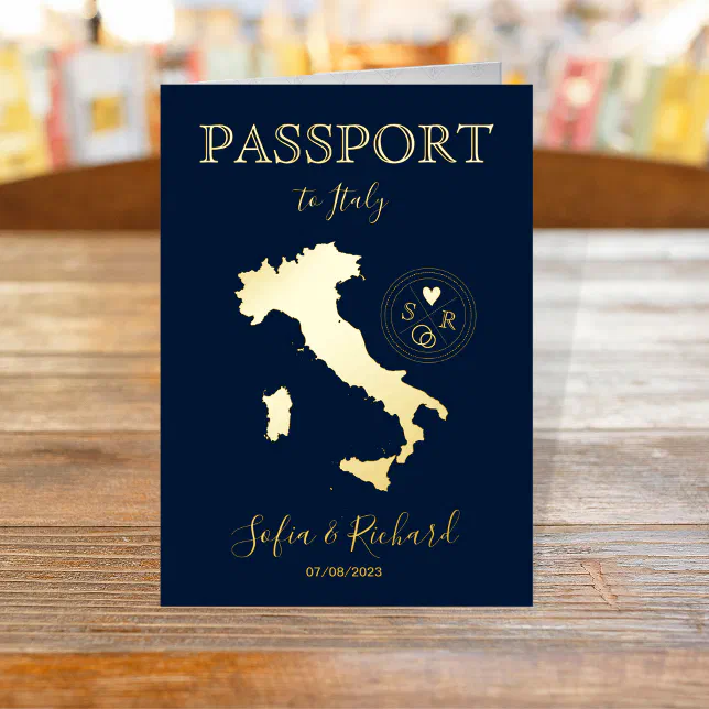 Italy Destination Wedding Gold Map Passport Modern Foil Greeting Card ...