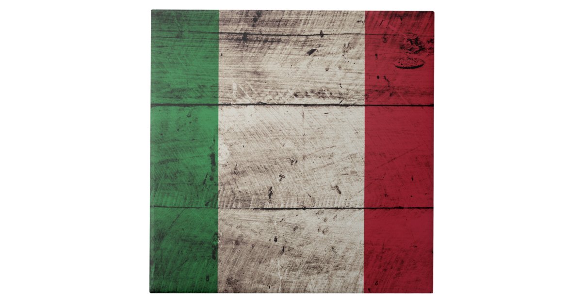 Italy Flag on Old Wood Grain Ceramic Tile | Zazzle