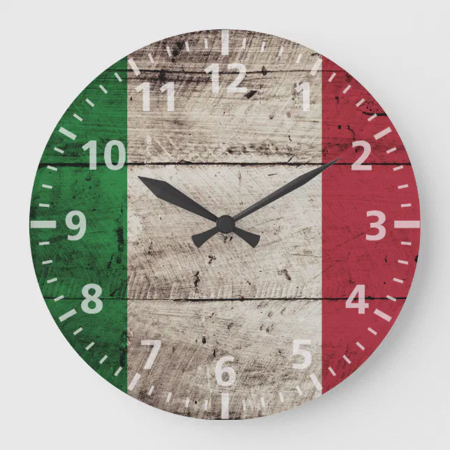 Italy Flag on Old Wood Grain Large Clock | Zazzle