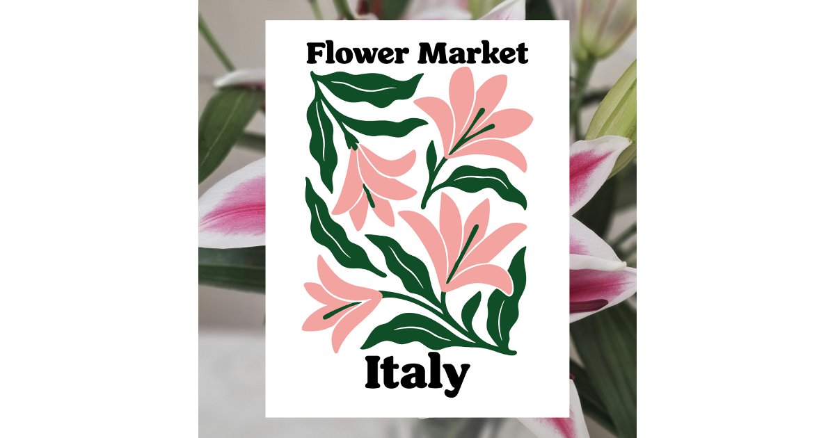 Italy Flower Market Pink Lily & Emerald Leaf Postcard | Zazzle